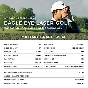 My Golfing Store Gen 3 Eagle Eye Laser Golf Rangefinder, 6X Magnification and Multilayer Optics, Comes with Adjustable Straps Magnetic Holder, Easy to Use, Golf Accessories for Men and Women