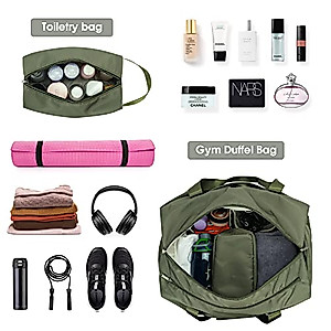 Ceneda 20" Gym Duffel Bag with Wet Pocket Shoes Compartment Portable Overnight Weekender Bag Travel bag Yoga Bag for Women (Green)