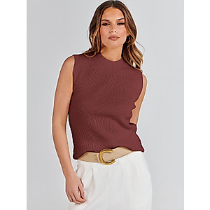 ANRABESS Womens Summer Sleeveless Tops Casual Mock Neck Loose Fit Knit Lightweight Sweater Pullover Top Maroon-XL