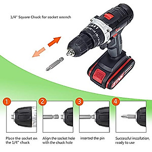 Cordless Drill Driver Kit with 2 battery, King Showden 21V Power Drill 50Nm 25+3 Clutch, 3/8" Keyless Chuck, Variable Speed & Built-in LED Electric Screw Driver for Drilling Wall, Bricks, Wood, Metal