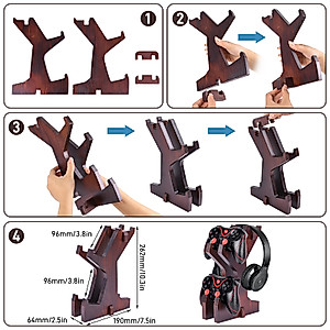 BEARUT Game Controller Holder Headset Stand 2-Tier Universal Controller Gaming PC Accessories Storage Rack Headphone Stand for Xbox Series PS5 PS4 by Wood