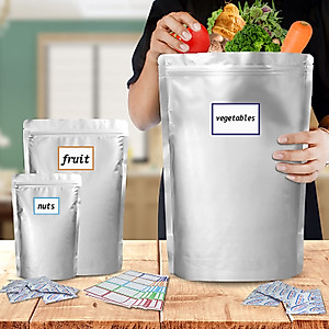 15 Mil 5 Gallon Mylar Bags for Food Storage with 2500cc Oxygen Absorbers - 55 Pack Mylar Bags 5 Gallon,1 Gallon,1 Quart 3 Size, 100 Pcs Labels and 500cc Oxygen Absorbers for Long Term Food Storage