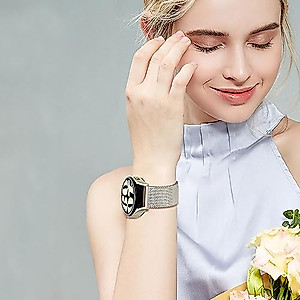 TRUMiRR Women Band for Galaxy Watch 6 40mm Gold, 20mm Mesh Stainless Steel Watchband Replacement Strap for Samsung Galaxy Watch 6 5 4 40mm 44mm / Watch 6 Classic 43mm 47mm