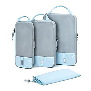 Compression Packing Cubes for Suitcases, BAGSMART 4 Set Travel Organizer Cubes for Travel Essentials, Expandable Luggage Suitcase Organizer Bags Set, Lightweight Packing Organizers as Travel Accessories for Women / Men