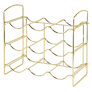 mDesign Decorative Durable Metal Wire Free-Standing Wine Bottle Rack - Storage Organizer for Kitchen Countertops - Displays and Holds 9 Bottles - Soft Brass