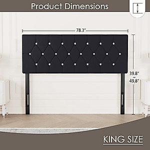 VECELO Velvet Upholstered Headboard King Size with Diamond Tufted Bed Headboard, with 6 Adjustable Positions from 39.8" to 49.8", Easy Assembly,Black