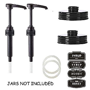 Mason Jar Syrup & Honey Dispenser Pump Lids, Rust Proof, Plastic Dispenser Lid for 16 oz Regular Mouth Mason Jars Kitchen and Table Decor - 2 Pack