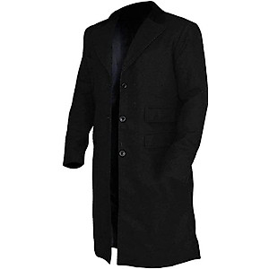 Men's New Black Black Woolen Long Trench Winter Coat Jacket (US, Alpha, XX-Large, Regular, Regular, Black)