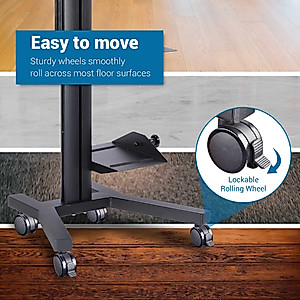 AW Rolling Computer Cart Adjustable Mobile PC Standing Workstation with Monitor Mount Keyboard Tray Printer CPU Holder Wheels for Shop Home Office Black