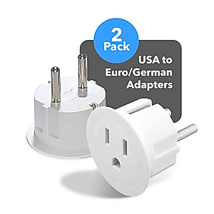 OREI American USA To European plug adapter – Type E/F schuko plug adapter - Use in Germany, France, & more - CE Certified – For Mobile, Laptop & Camera Chargers - 2 Pack