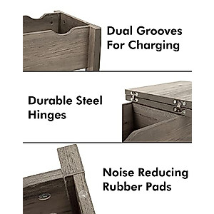 Awescuti Narrow End Table with Charging Station Farmhouse Slim Side Table with USB Ports and Power Outlets, Nightstand with Flip Top and Storage Drawer, for Small Spaces Living Room Bedroom, Gray