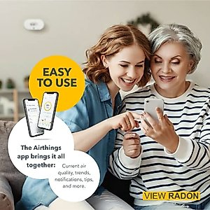 Airthings 2989 View Radon - Radon Monitor with Humidity & Temperature Detector - Battery Powered Mobile APP, WiFi, Alerts & Notifications