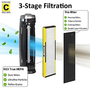 2 Pack FLT5000 Filter C for Guardian Air Purifier, Filter Replacement Compatible with AC5000, AC5000E, AC5250PT, AC5350B, AC5350BCA, AC5350W, AC5300B Air Purifiers, 2 HEPA Filter & 6 Pre-Filters.