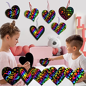 Natonhi 36 Pack Valentines Day Gifts Card for Kids,Heart Rainbow Scratch Art Paper Valentine Crafts for Kids Party Favors Classroom Exchange Prizes