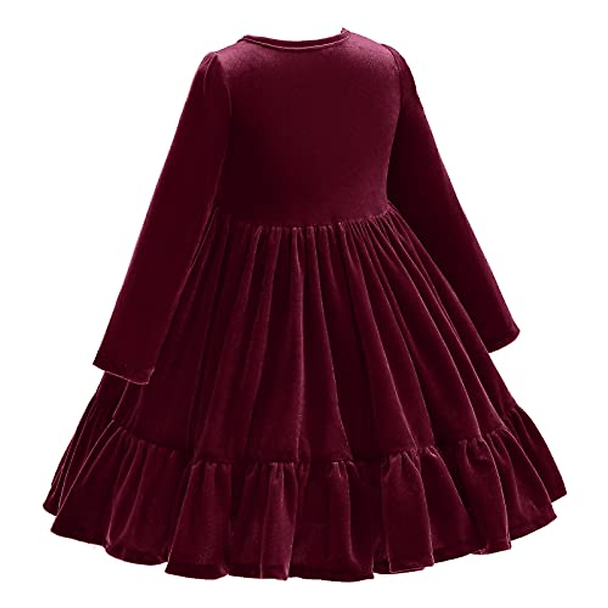 IMEKIS Christmas Dress for Toddler Girls Velvet Dress Baby Winter Pageant Party Gowns Kids Princess Long Sleeve Wedding Evening Gown Xmas Holiday Thanksgiving Birthday Fall Outfit Burgundy 5-6X