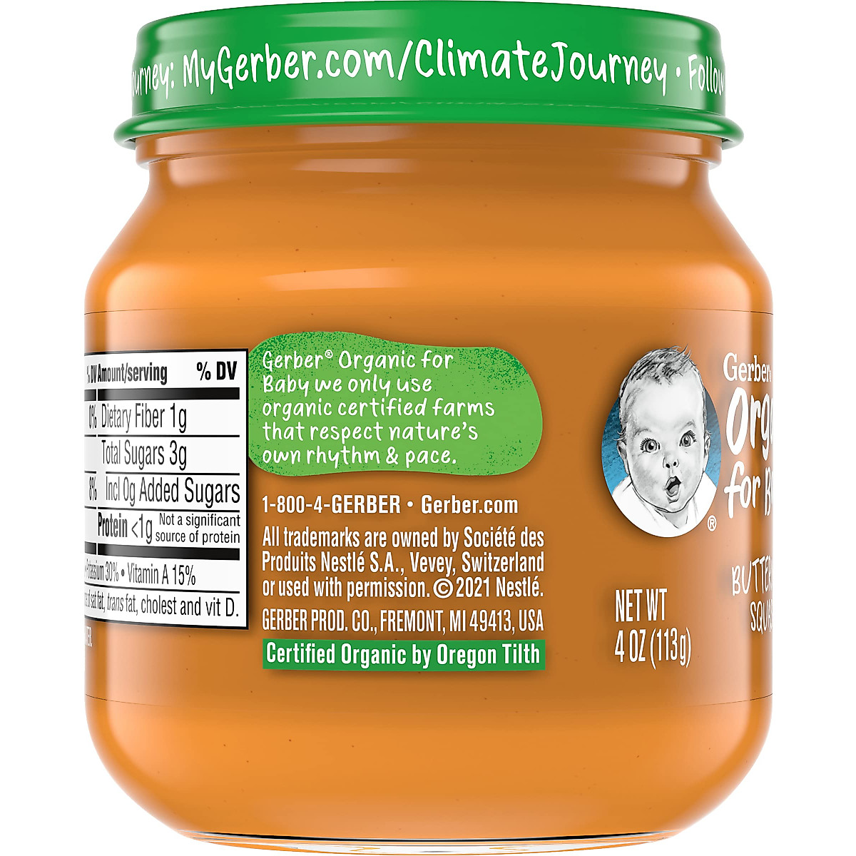 Gerber Organic for Baby 1st Foods Baby Food Jar, Butternut Squash, USDA Organic & Non-GMO Pureed Baby Food for Supported Sitters, 4 OZ Glass Jar (Pack of 10)