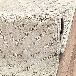 Antep Rugs Palafito 5x7 Geometric Shag Diamond High-Low Pile Textured Indoor Area Rug (Beige, 5'3" x 7'6")
