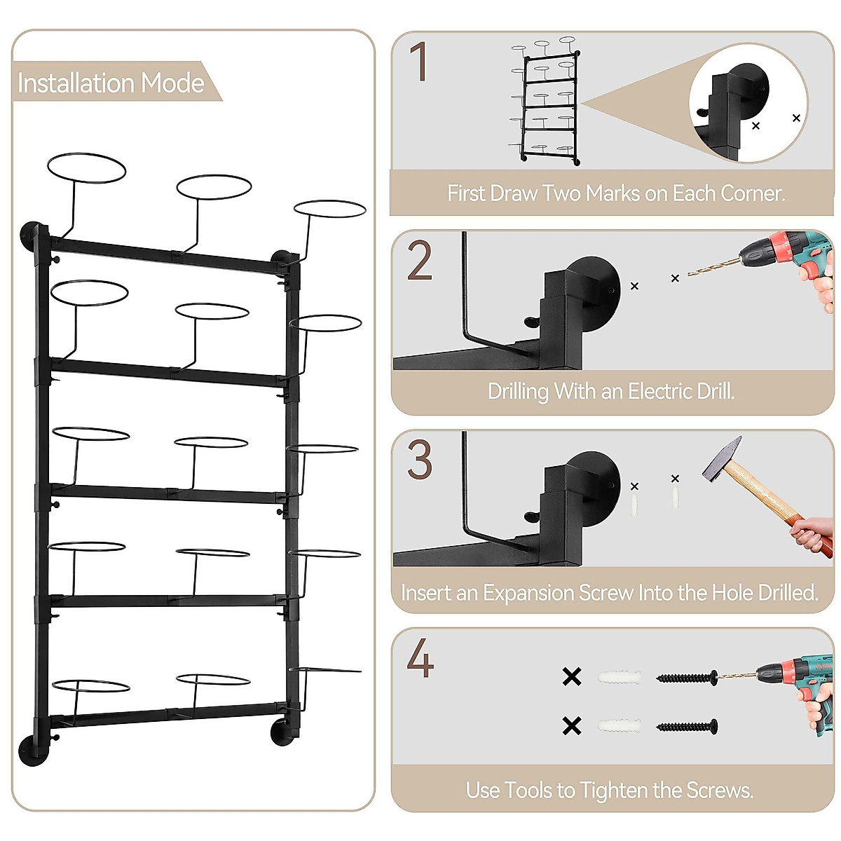AQAREA Hat Rack Wall Storage for Closet: Hat Storage Hanger Wall Mount for Baseball - Bedroom Cap Display Organization - 5 Layer