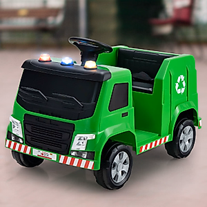 Costzon Ride on Car, 12V Battery Powered Recycling Garbage Truck w/Remote Control, Warning Lights, Music, Horn, 6 Recycling Accessories, Ride on Truck Toy for Kids 3-8 Years Old (Green)
