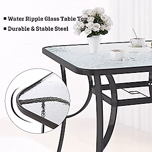 soges 41in Outdoor Patio Bistro Coffee Tea Table, Square Tempered Glass Steel Frame Dining Table with Umbrella Hole,All Weather Outside Desk for Garden Lawn Balcony Backyard, Black 30LHYW-OT03BK105