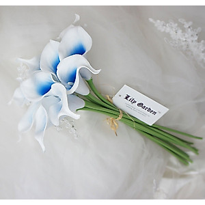 Lily Garden Mini 15" Artificial Calla Lily 10 Stem Flower Bouquets (Blue Center)