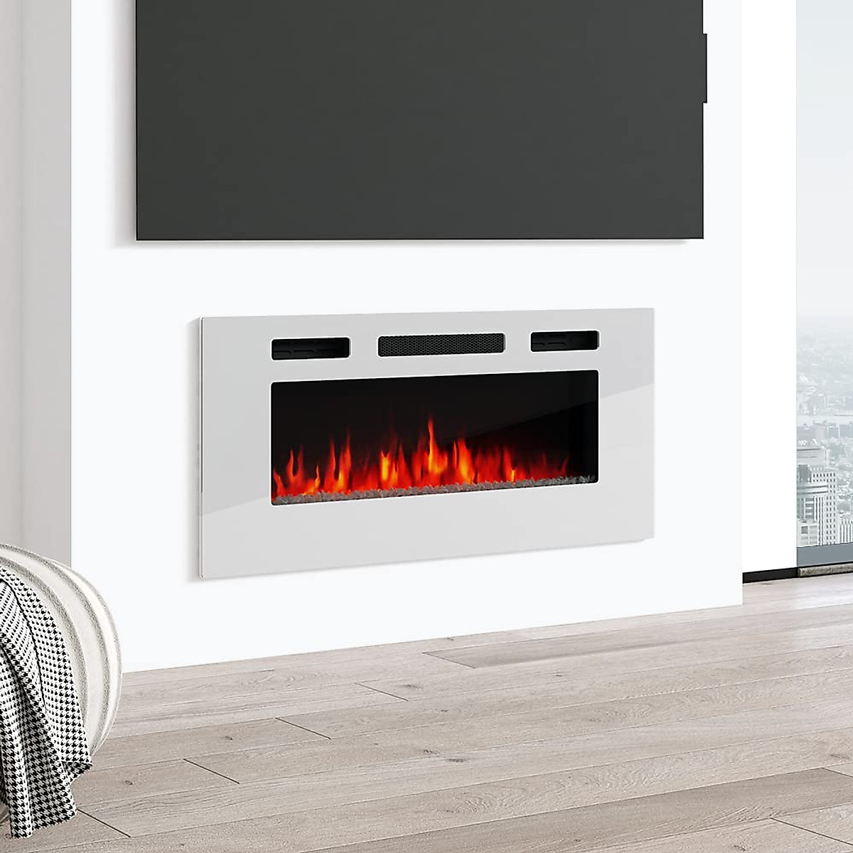 40" Electric Fireplace Recessed Wall Mounted Heater, 1500W/5100BTU (White)