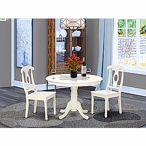 East West Furniture HLKE3-LWH-W 3 Piece Kitchen Table & Chairs Set Contains a Round Dining Room Table with Pedestal and 2 Dining Chairs, 42x42 Inch, Linen White