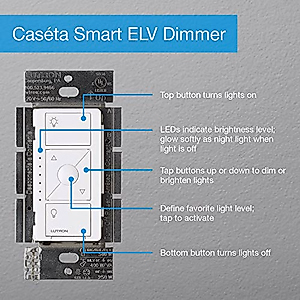 Lutron Caséta Smart Dimmer Switch for ELV+ Bulbs, 250W LED, PD-5NE-IV, Ivory