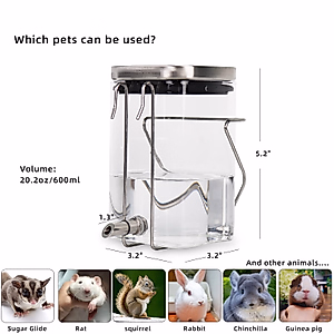 Hamster Water Bottle, Small Animal Glass Waterer, Stainless Steel Nozzle No-Drip Drinker Waterer for Sugar Glider, Rat and Birds (10.1oz)