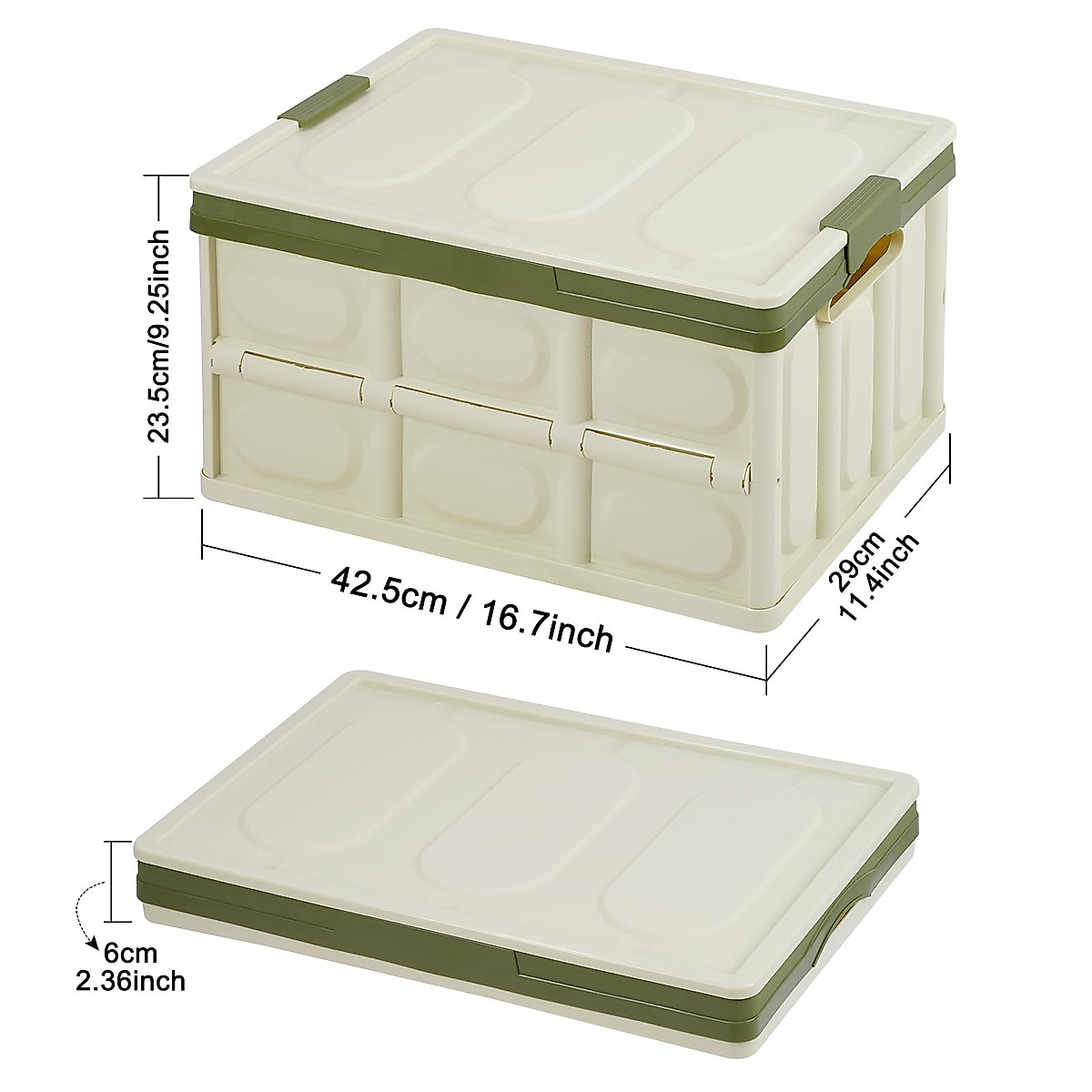 Phyllia Foldable Storage Boxes with Lids, 3 Pack Collapsible Plastic Storage Bins Organizer Containers Baskets Cub with Cover,Stackable Utility Crates Storage Box (Green, 30L)