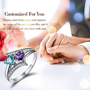 💖Valentine's Gift💖Madeone Promise Rings Engagement Rings 925 Sterling Silver 14K Gold Plated Anniversary Rings Wedding Bands Personalized Mother Ring with 2 Heart Birthstone 2 Names Customized Rings for Women (12)