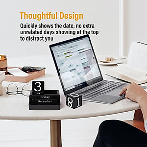 EruiYin Wooden Block Calendar for Desk, Daily Desktop Perpetual Desk Calendar, Modern Farmhouse Aesthetic Desk Accessories for Home Office Decor, Teacher, Classroom, Reusable Yearly, Black