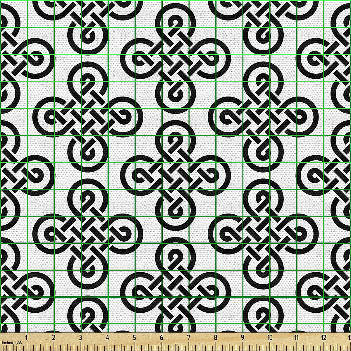 Ambesonne Celtic Fabric by The Yard, Old-Fashion Irish Knot Motifs in Symmetric Regular Design European Culture Theme, Decorative Fabric for Upholstery and Home Accents, 1 Yard, Black White