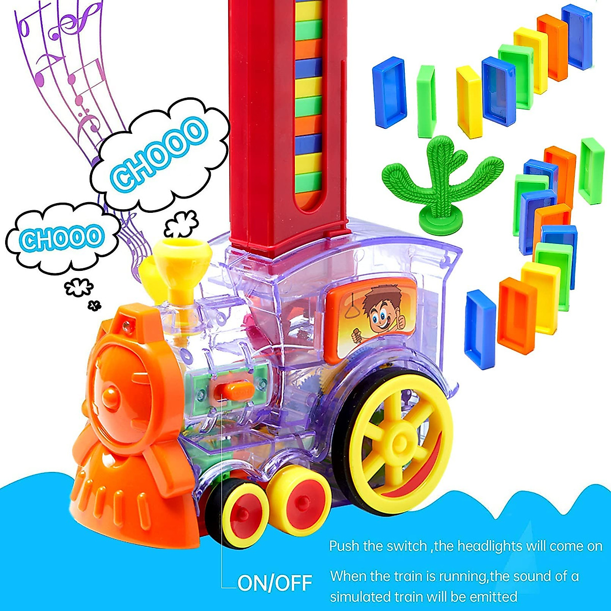 160pcs Dominos Train Blocks Set,Domino Train Toy with Lights & Sounds, Blocks Domino Set Building and Stacking Toy for Boys and Girls,Automatic Blocks Laying Toy Train Set Gift for 3-12 Years Old Kids