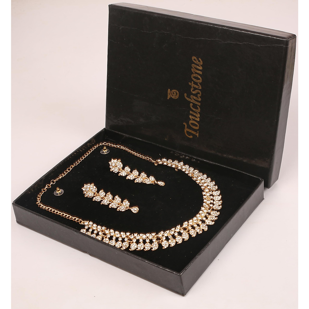 Touchstone Indian jewelry sets for women wedding necklace set gold statement jewellery choker bollywood rhinestone earrings costume formal simple guest evening joyeria in antique gold tone paisley