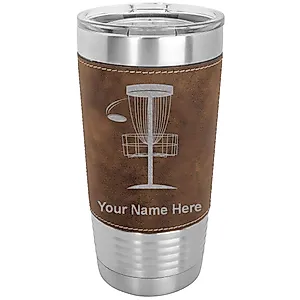 LaserGram 20oz Vacuum Insulated Tumbler Mug, Disc Golf, Personalized Engraving Included (Faux Leather, Rustic)