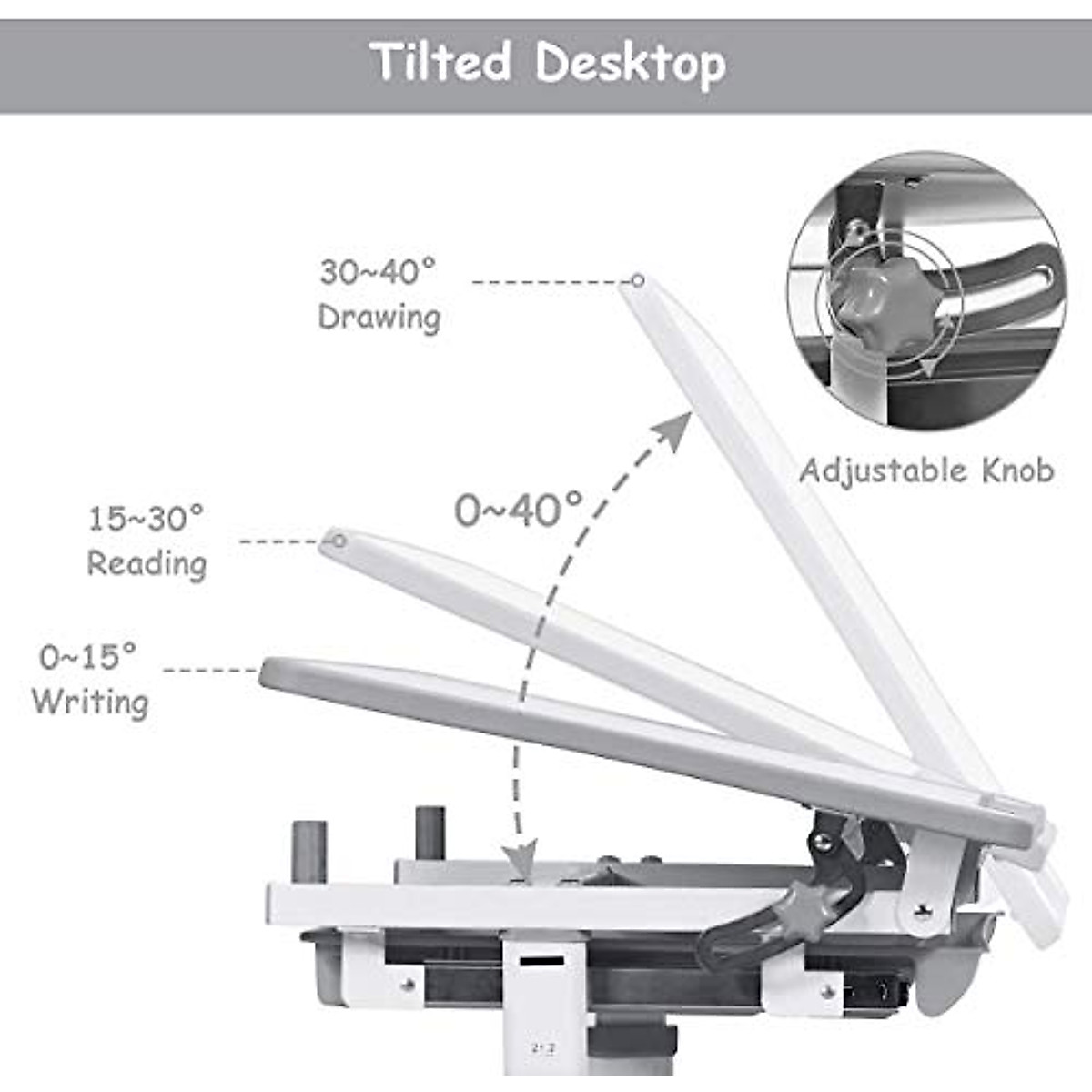Diroan Kids Multifunctional Desk and Chair Set, Height Adjustable Children School Study Desk with Large Tilt Desktop, Metal Hook and Storage Drawer for Boys Girls, Grey