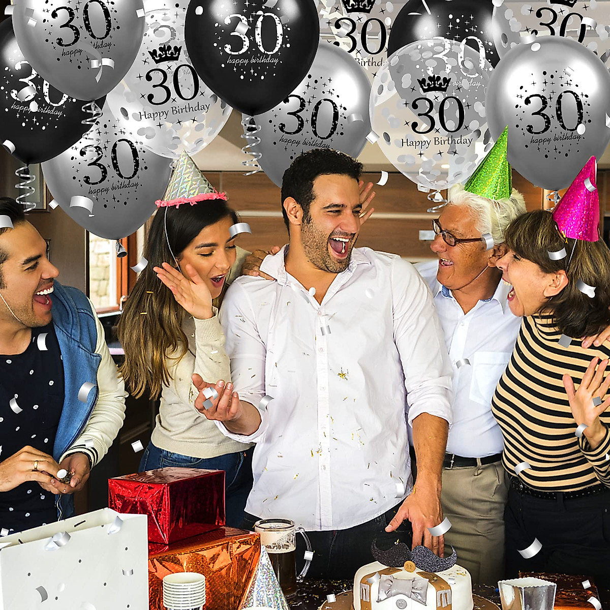 30th Birthday Balloons Decorations 15pcs Black Silver Happy 30th Birthday Party Latex Confetti Balloons for Men Women 30th Anniversary Happy Birthday Party Decor Supplies 12 inches