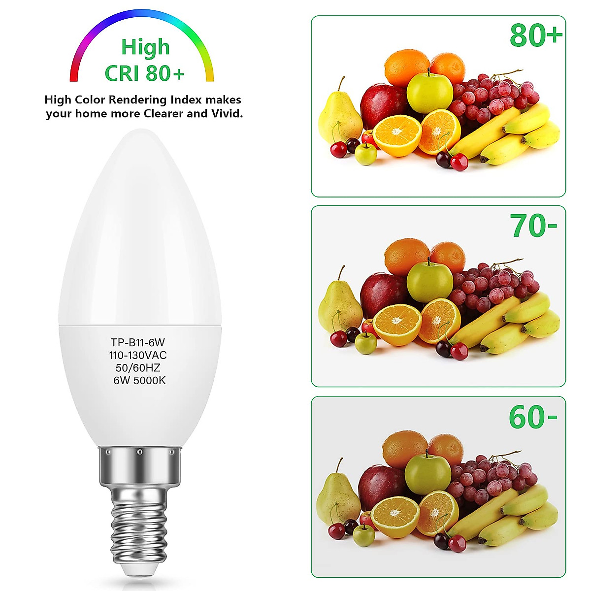 MAXvolador 12-Pack E12 Candelabra LED Bulbs 60W Equivalent, 6W 600 LM Chandelier Light Bulb 5000K, B11 Candle lamp with Candelabra Base, Non-Dimmable