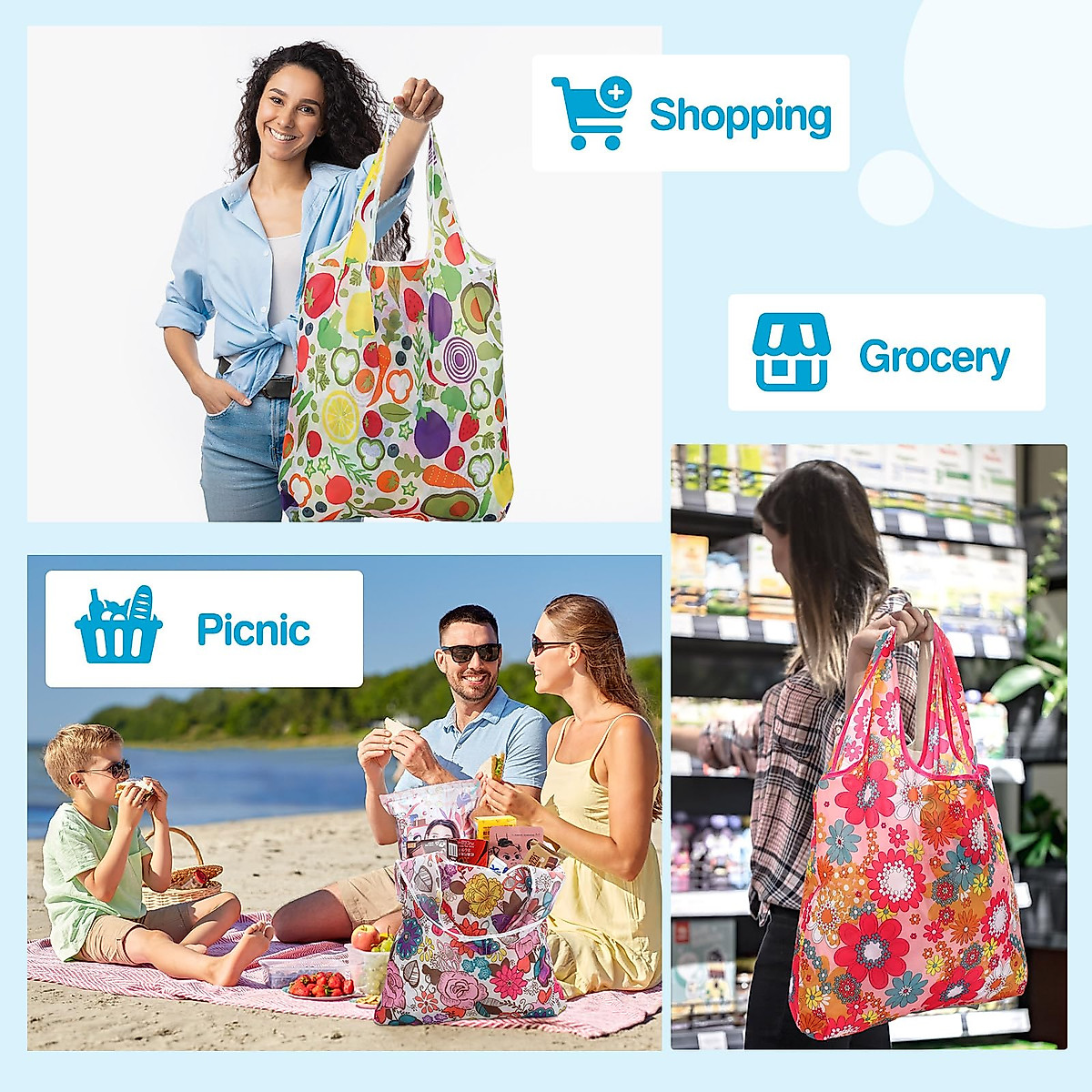 Paterr 50 Pack Reusable Grocery Bags Foldable Shopping Bags Bulk Washable Grocery Tote with Carry Pouch for Groceries(Classic)