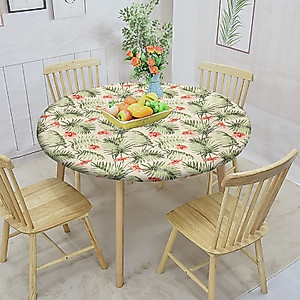 Leaf Round Fitted Tablecloth Cover,Hawaiian Aloha Hibiscus Print Elastic Edged Polyester Fitted Table Cover, XLarge, Fit Round Tables up 59"-63" Diameter, for Kitchen Dining Party Spring Summer