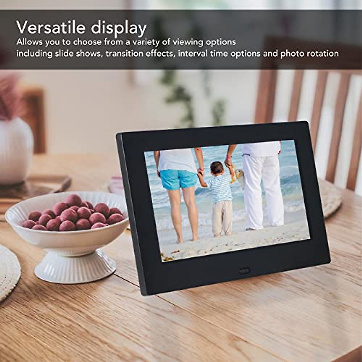 Digital Picture Frame, Background Music Digital Photo Frame HD 1080P 7 Inch Calendar Function for Party (US Plug)