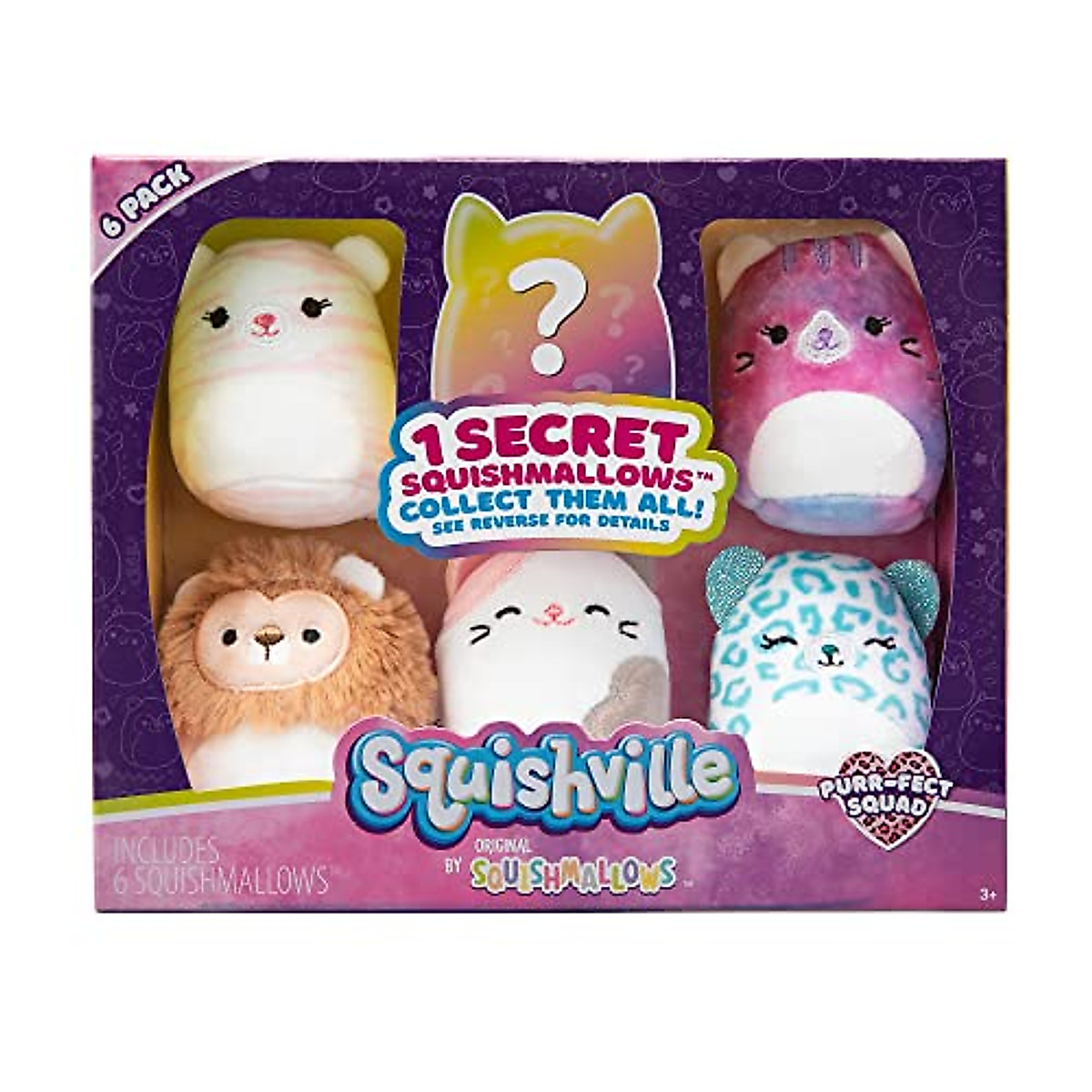 Squishville by Original Squishmallows Purr-FECT Squad Plush - Six 2-Inch Squishmallows Including Eloise, Karina, Ramon, Pooja, and Toni - Toys for Kids