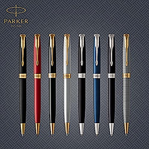 PARKER Sonnet Ballpoint Pen, Chiselled Silver with Gold Trim, Medium Point Black Ink (1931492)