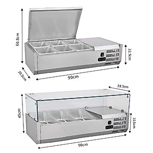 CUTPOIY Commercial Fresh-Keeping Cabinet, Desktop Salad Cabinet Glass Salad Table Pizza Sprinkle Table Dessert Refrigerated Display Cabinet,A