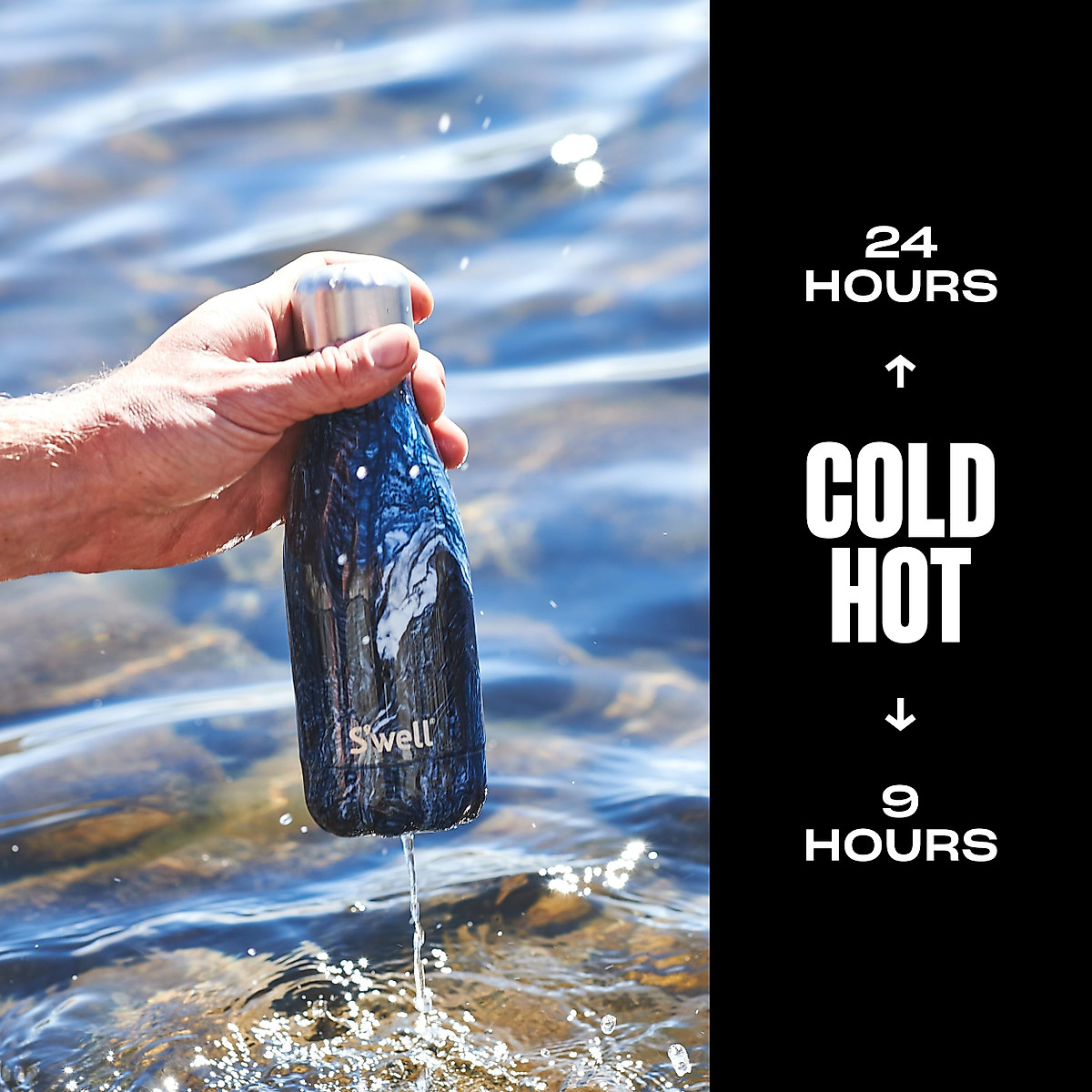 S'well Stainless Steel Water Bottle, 9oz, Azurite Marble, Triple Layered Vacuum Insulated Containers Keeps Drinks Cold for 24 Hours and Hot for 12, BPA Free, Perfect for On the Go