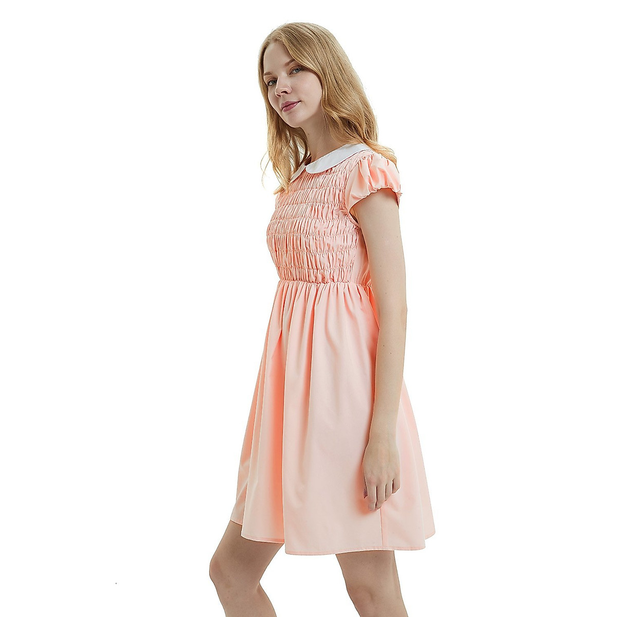 Oulooy Women's Pure Pink Peter Pan Collar Summer Dresses For Women 2023 Short Sleeve, X-Large