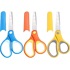 6 Inch Operation Left/Right Handed Kids Scissors, Safety Blunt Tip Toddler Scissors Stainless Steel Blade Scissors with Cover for Children Teacher School Craft Christian Supplies(3 Pieces)