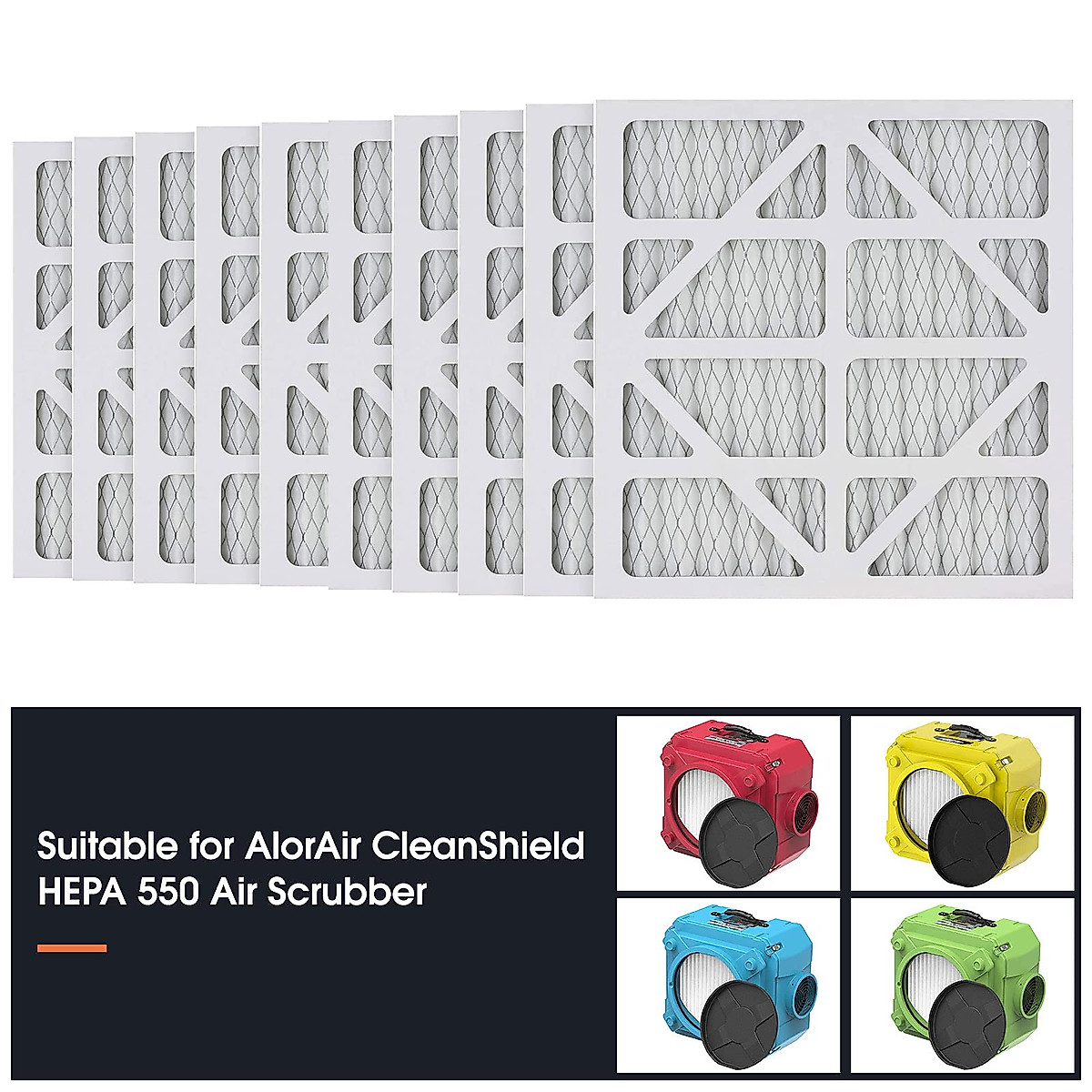 AlorAir MERV-10 Filter Replacement Set for CleanShield HEPA 550 Air Scrubber (10 Pack)