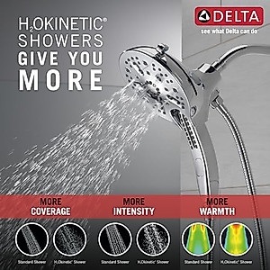 Delta Faucet 5-Spray In2ition 2-in-1 Dual Hand Held Shower Head with Hose, H2Okinetic Handheld Shower Head with Magnetic Docking, Chrome Handheld Shower Heads, Chrome 58620-25-PK, 2.5 GPM Water Flow